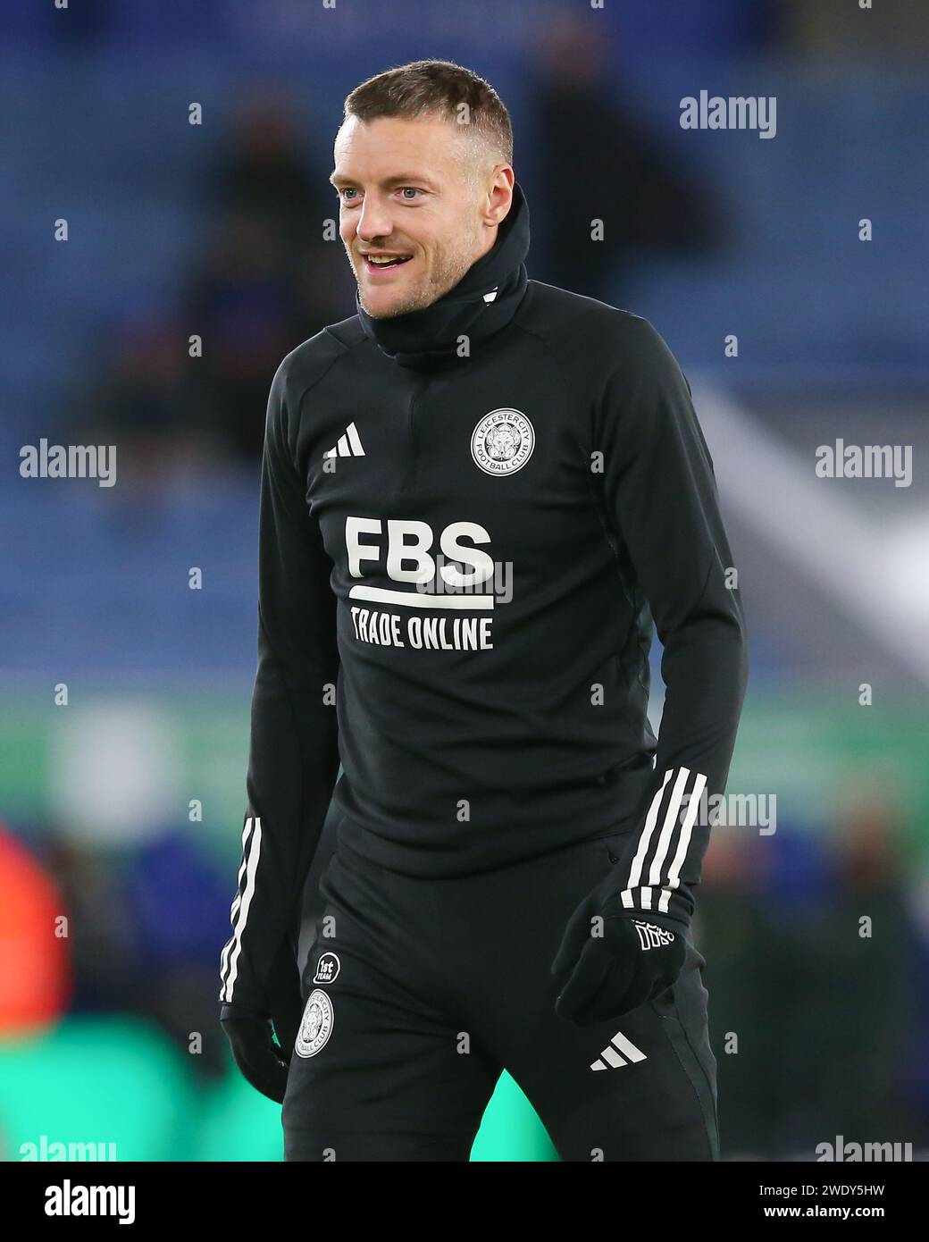 Jamie Vardy of Leicester City warms up ahead of the match, during the ...