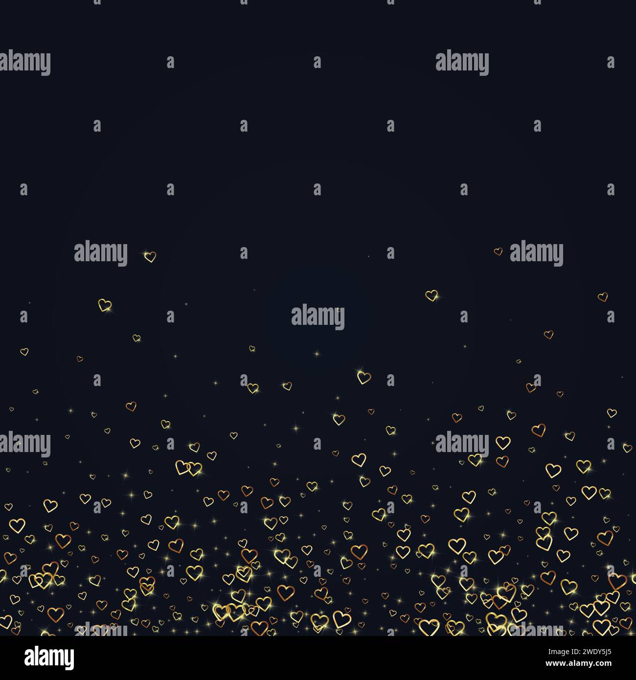 Flying hearts for valentine's day. Gold hearts scattered on black ...