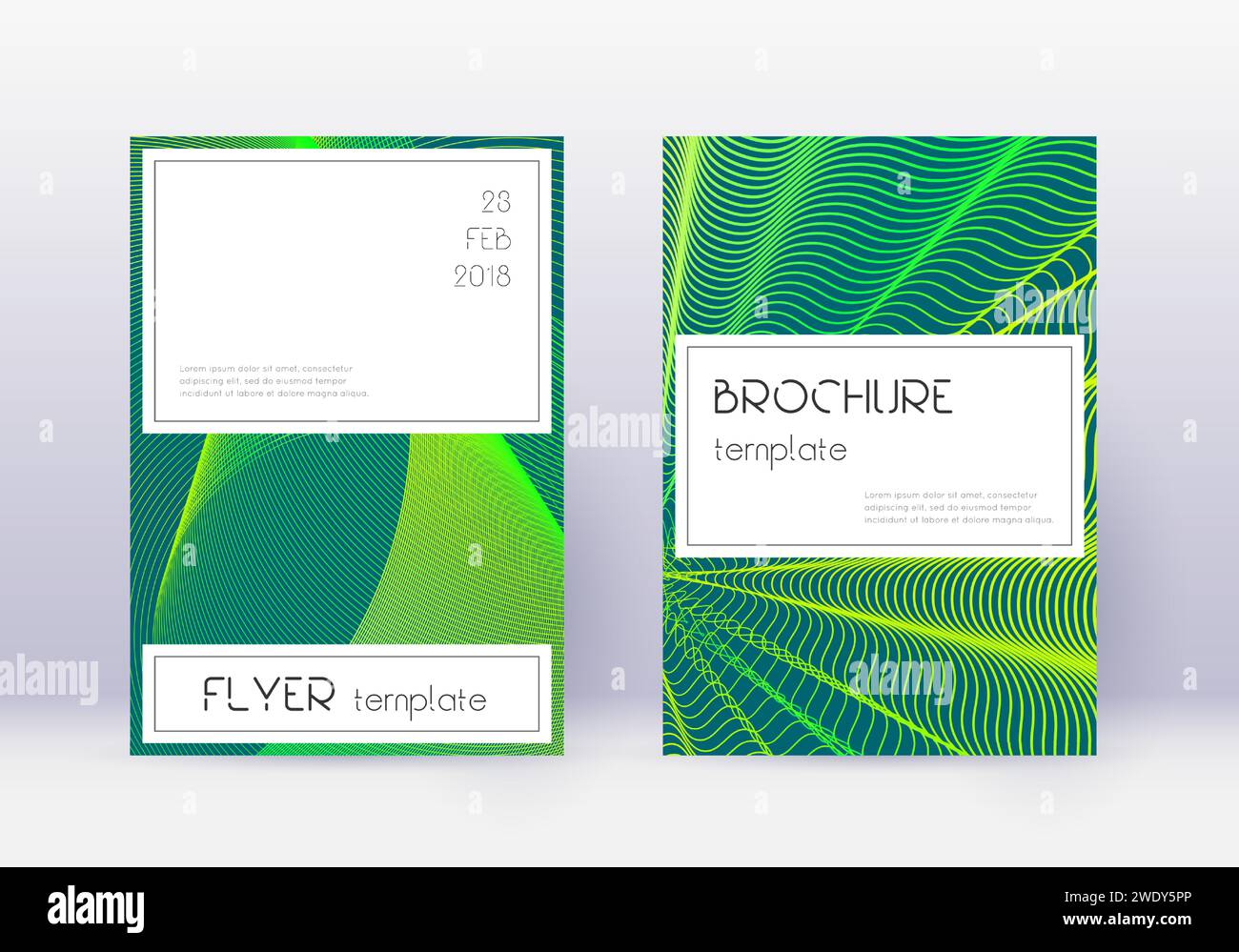 Stylish cover design template set. Green abstract lines on dark ...