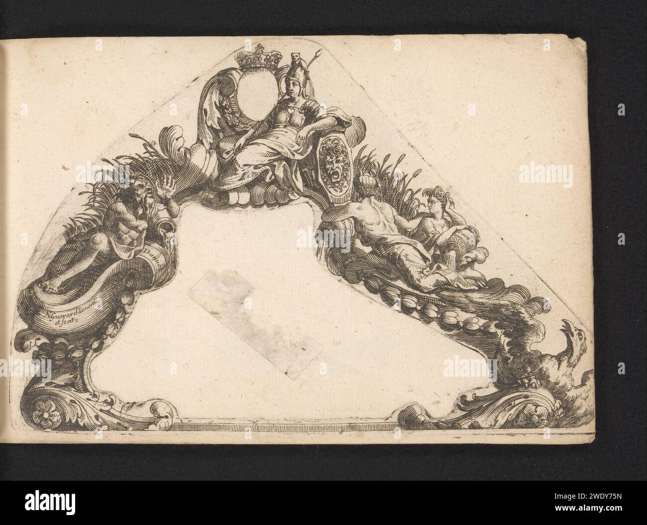 Frame with Minerva, 1658 - 1719 print A frame with Minerva sitting with ...