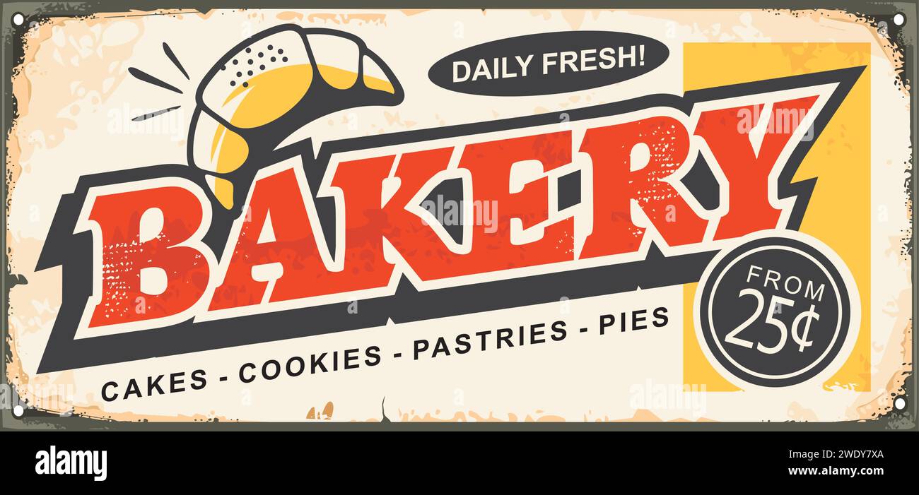 Bakery advertising shop sign design with croissant graphic. Vintage ...