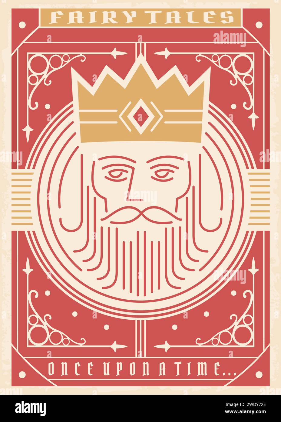 Medieval book cover design with king portrait. Fairy tales illustration ...