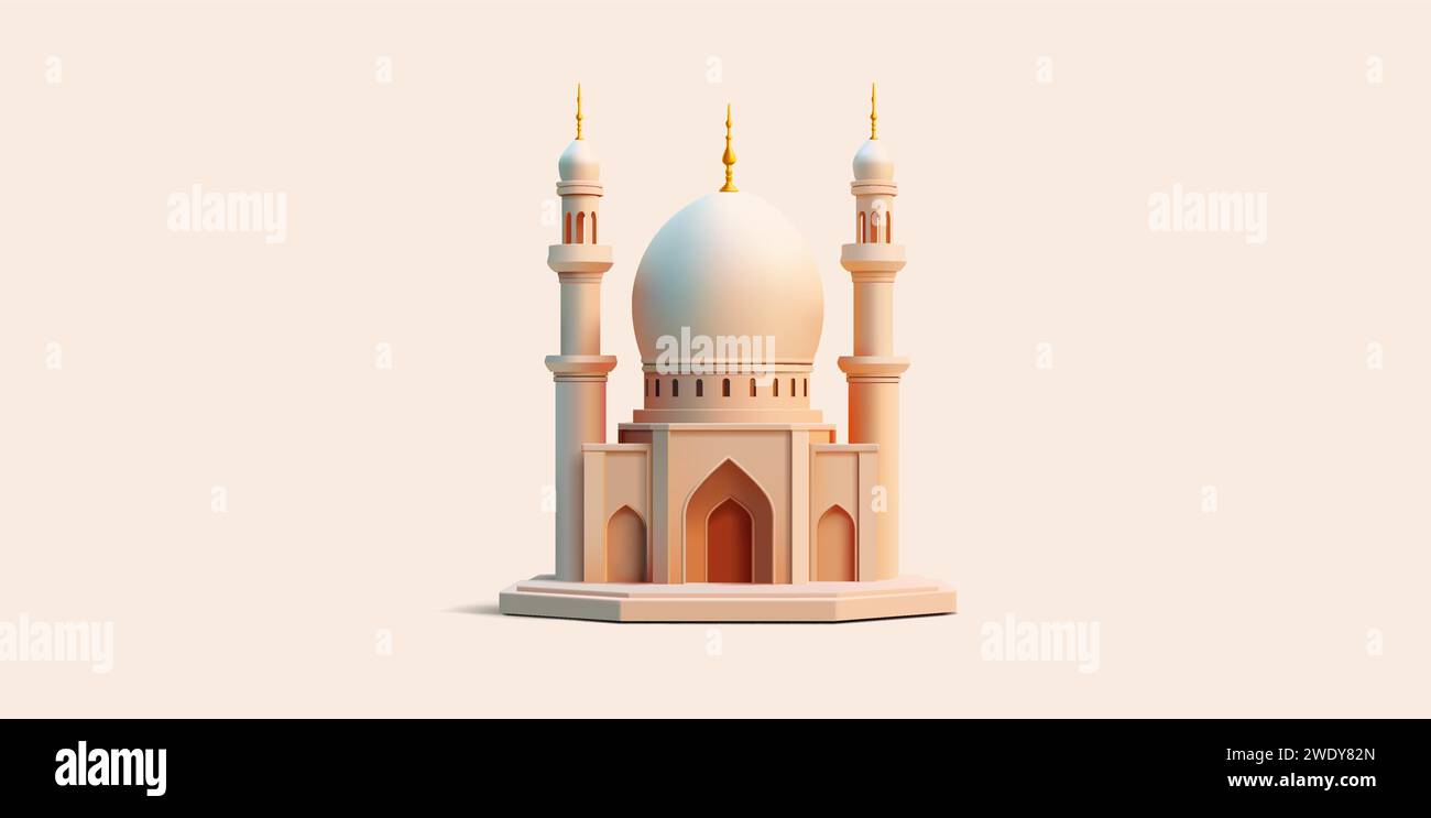 Mosque building realistic 3d design isolated, one sand color shape with ...