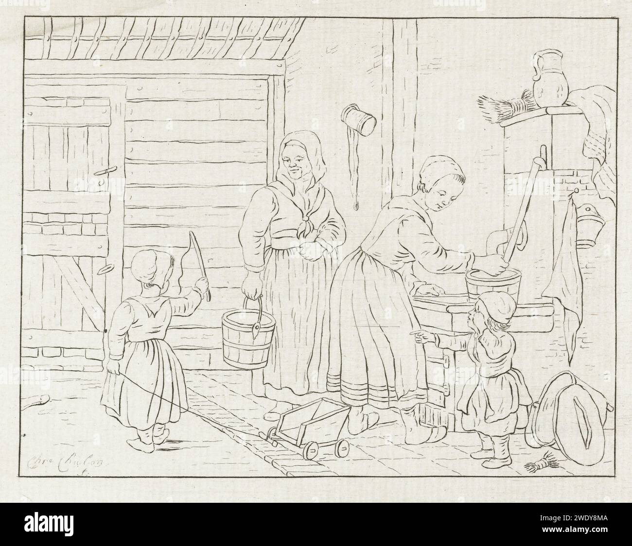 Two women and two children at a pump, Christina Chalon, 1758 - 1808 ...