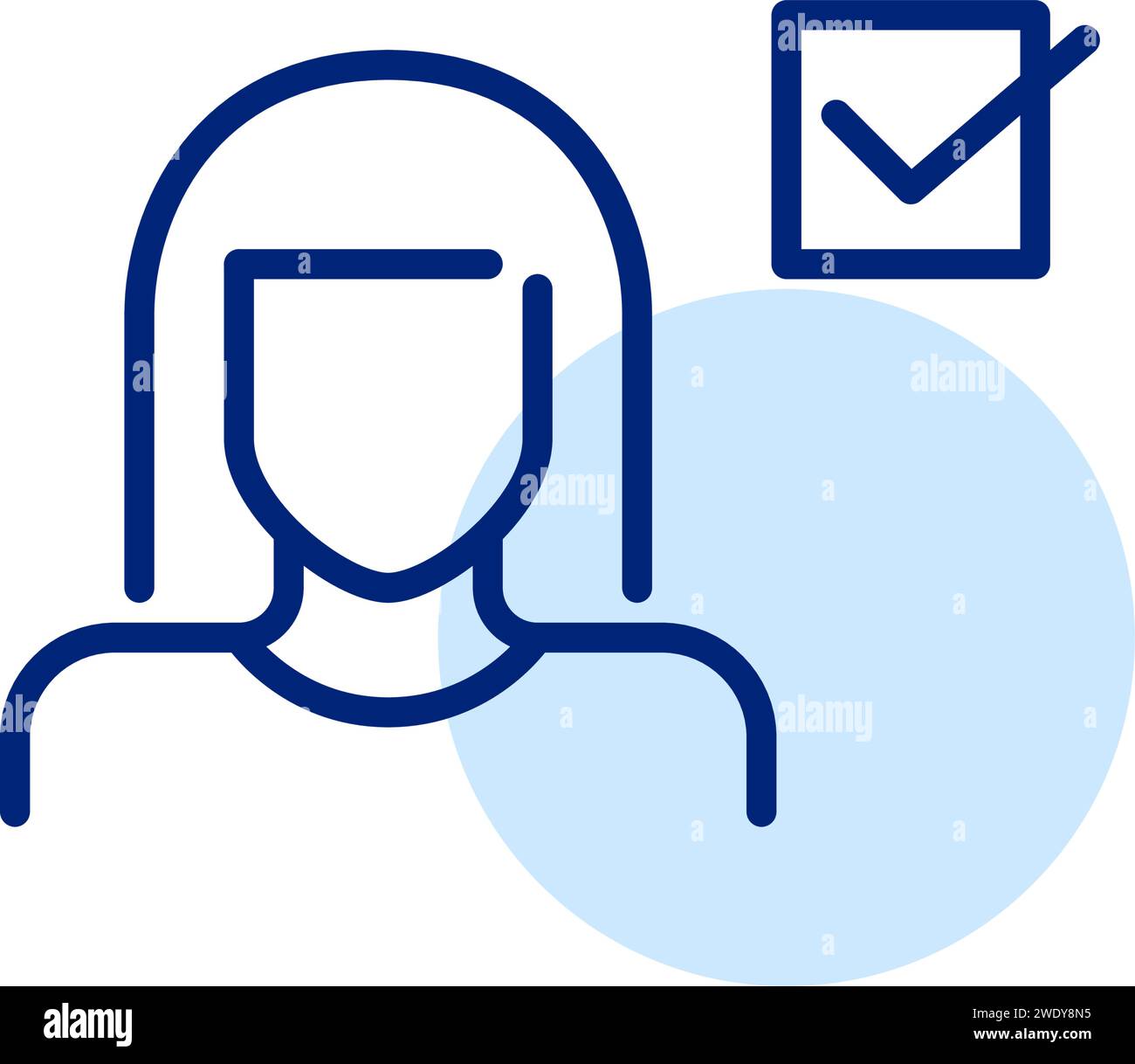 Woman user profile picture and check mark. Approved candidate. Pixel perfect, editable stroke ...