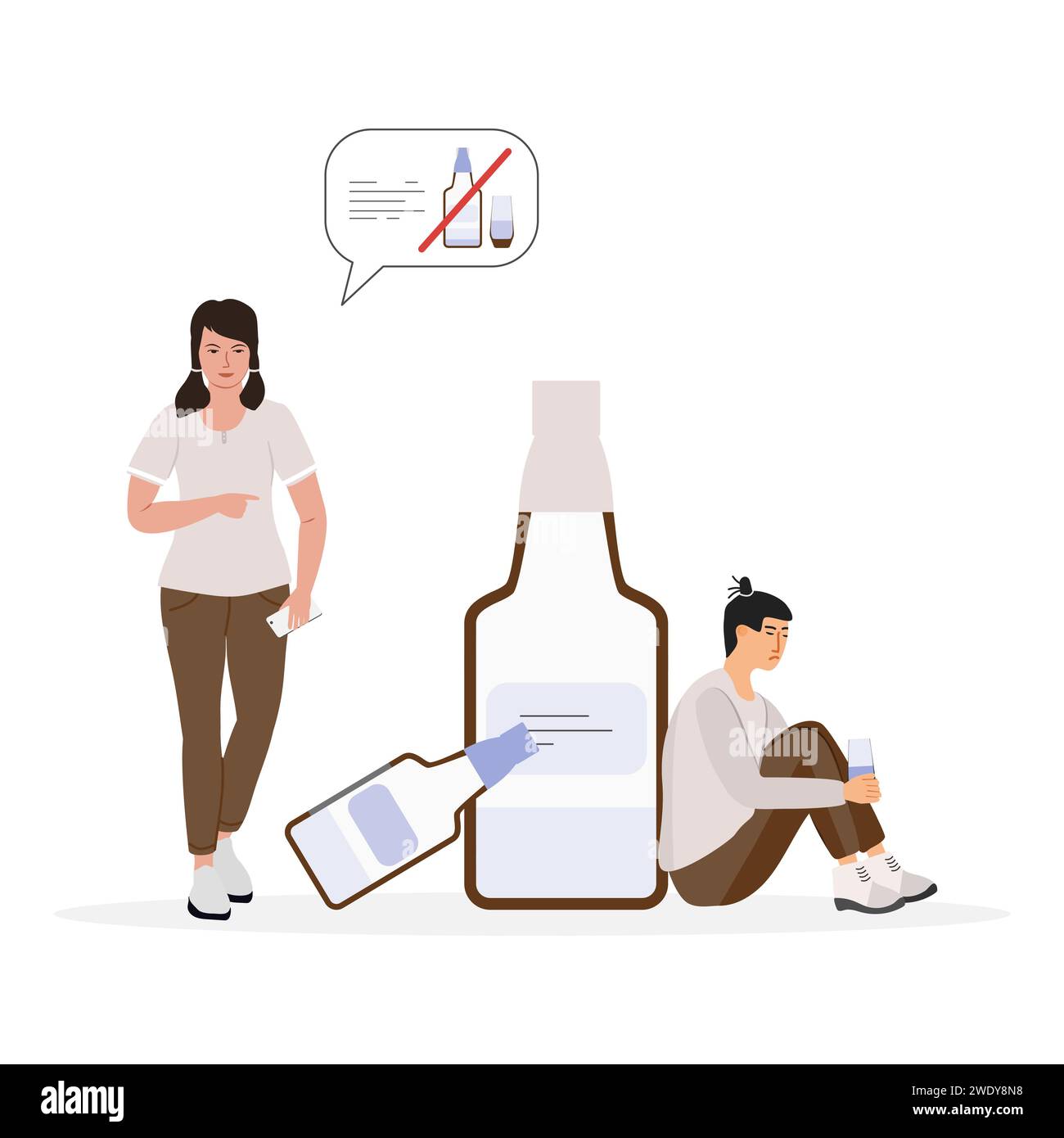 Alcoholism problem vector illustration. Unhealthy lifestyle. Alcoholic ...