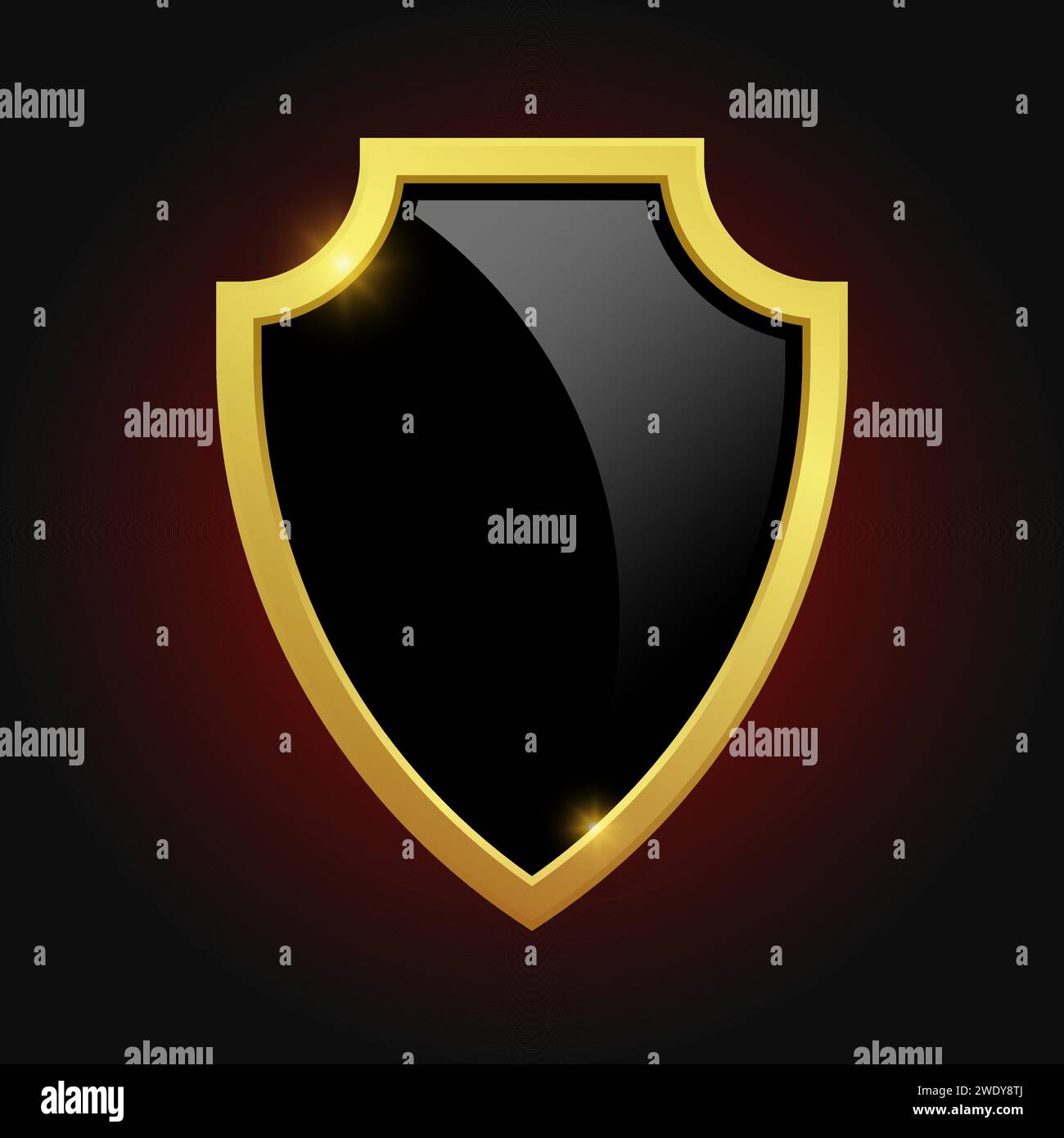 VIP luxury logo design element. Black shield with glossy bright golden ...