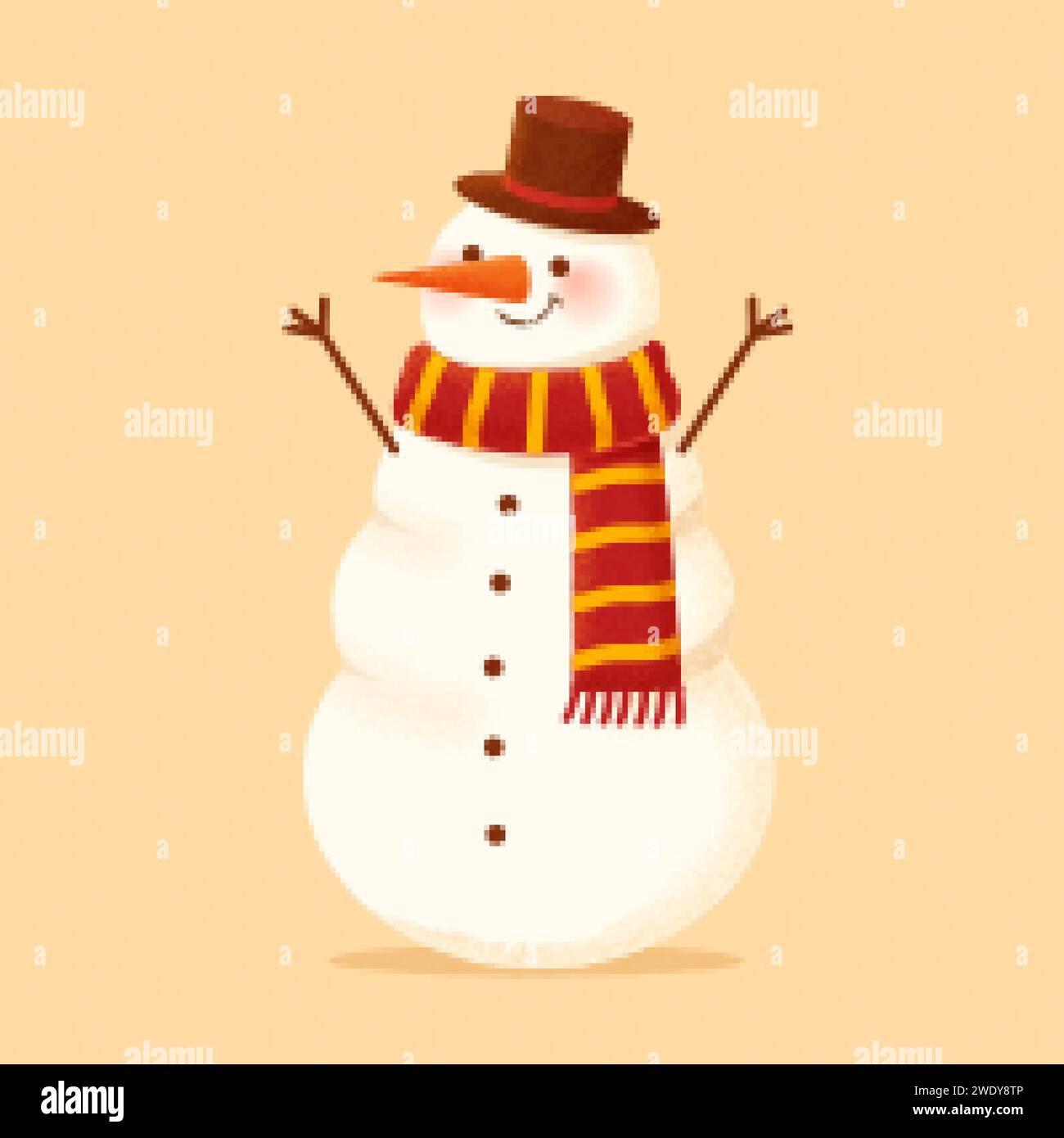Flat style illustration of the big snowman. A hand-drawn snowman ...