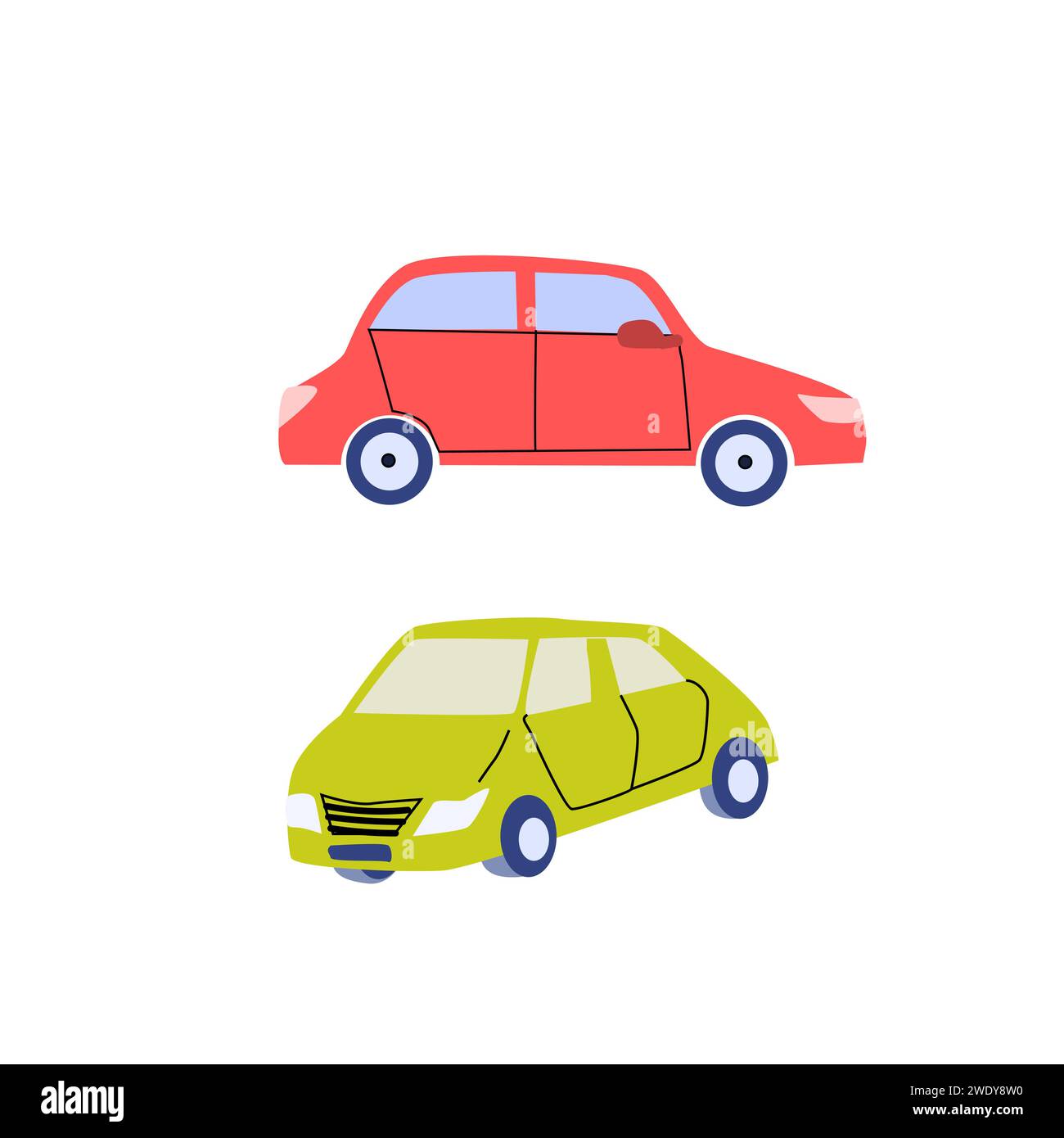 Car collection. Auto side view. Red and green automobile. Vector ...