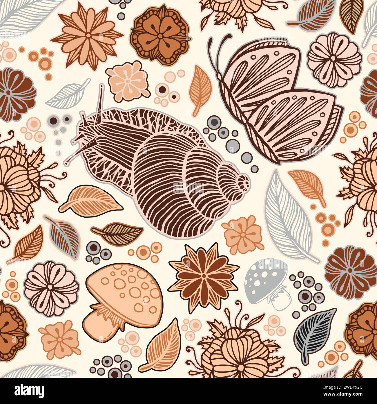 Hand Drawn Snails Leaves and Flowers Stock Vector Image & Art - Alamy
