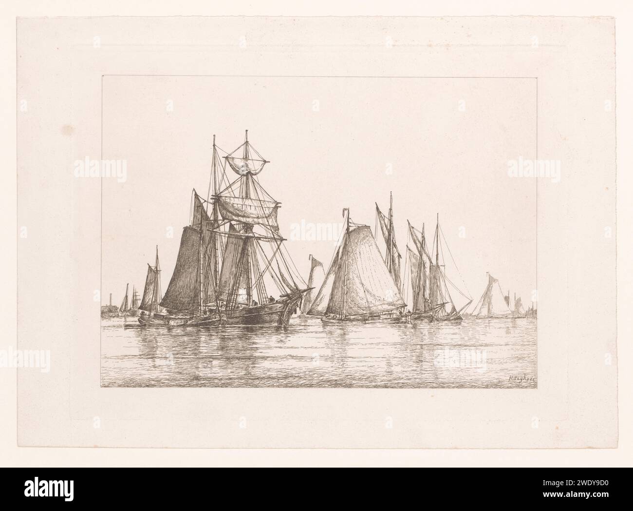 Seascape with sailing ships, Henri Seghers, 1858 - 1913 print paper ...