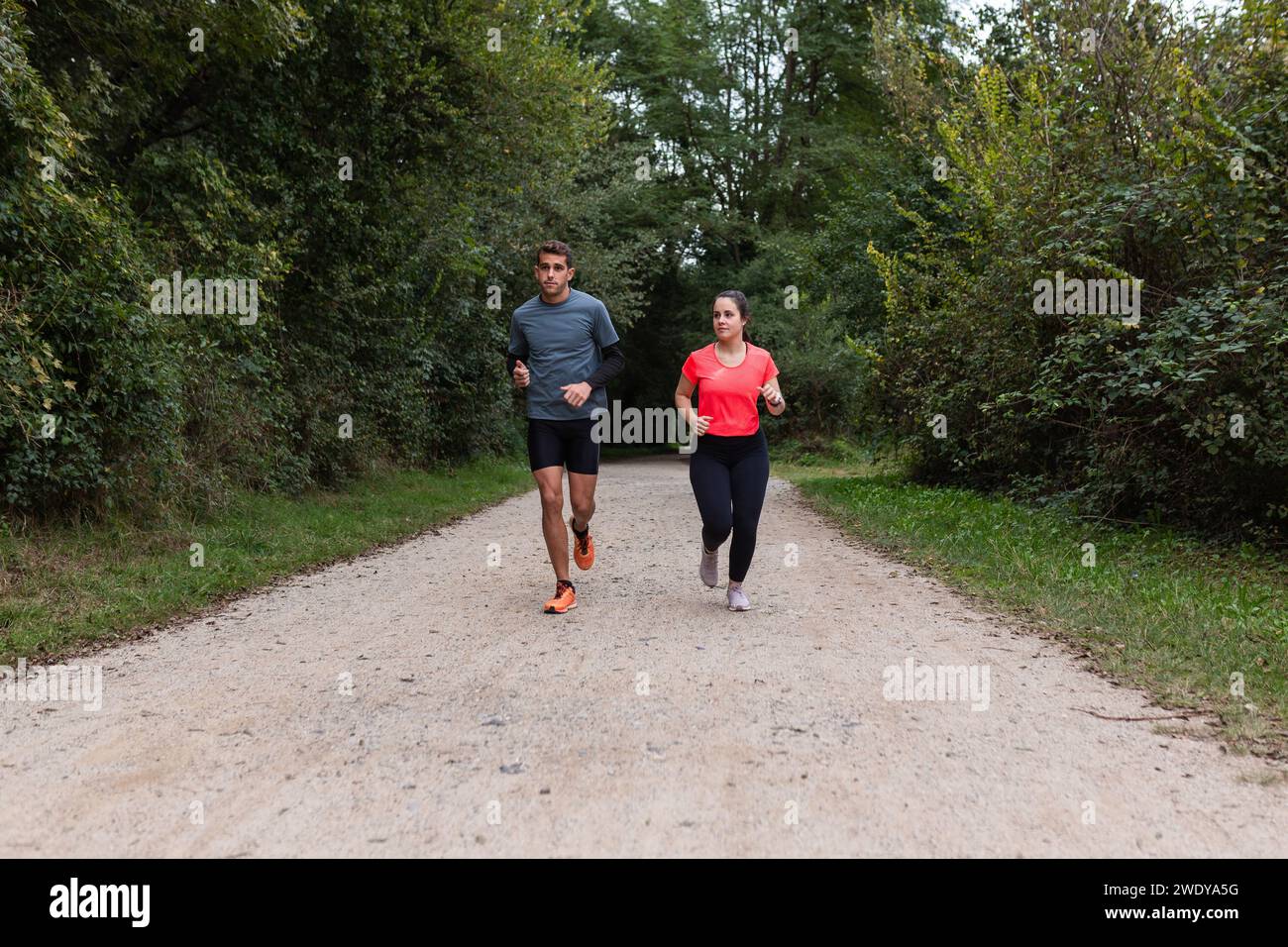 Fitness in Nature: Two Individuals Jogging on a Scenic Path Stock Photo ...