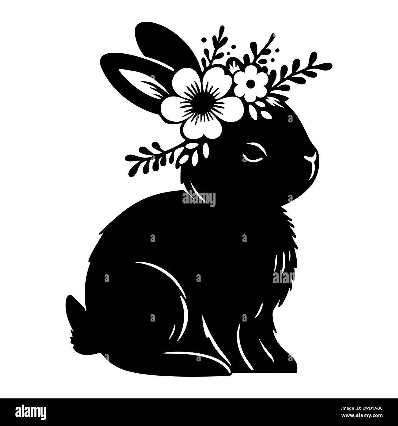 Rabbit Silhouette Illustration with flower wreath Stock Vector Image ...