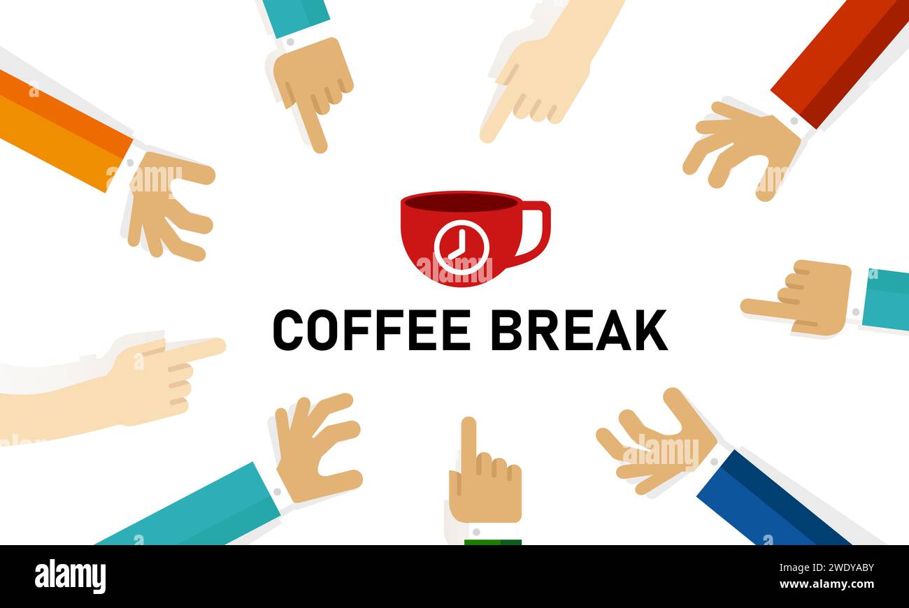 Coffee break team together icon illustration cup and clock take a break ...