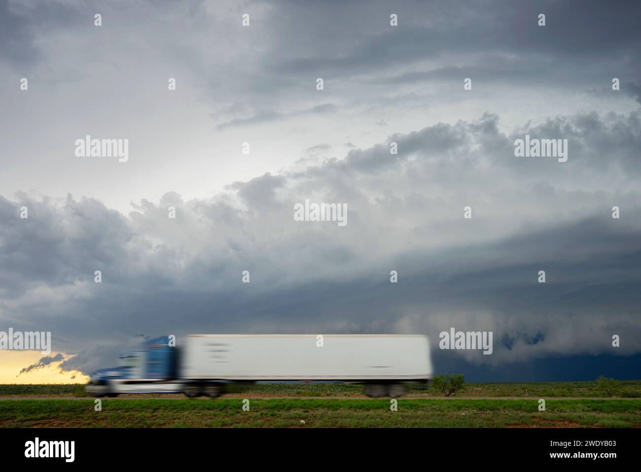 Truck was driving through storm clouds. Somewhere in west of Texas ...