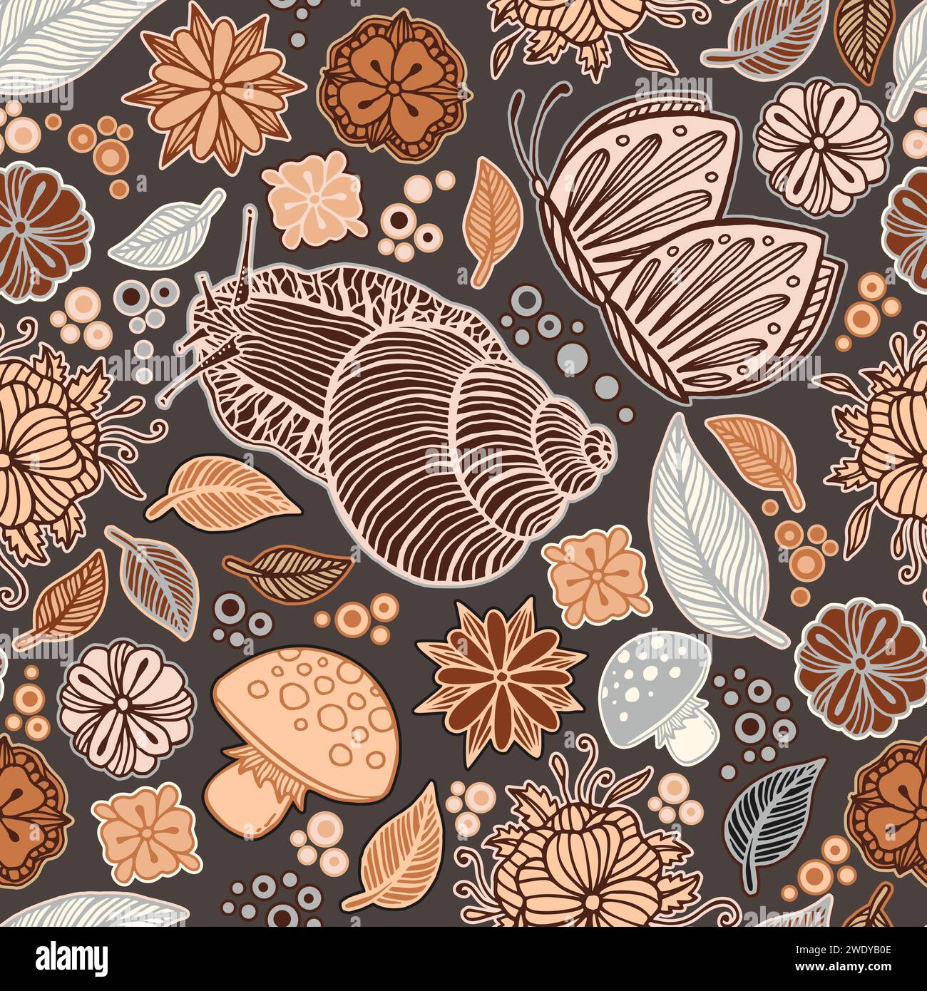 Hand Drawn Snails Leaves and Flowers Stock Vector Image & Art - Alamy