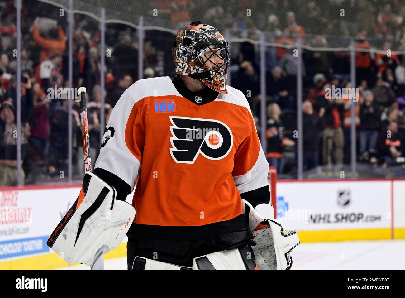 Philadelphia Flyers goaltender Samuel Ersson in action during an NHL ...