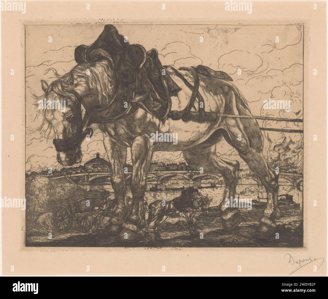 Draft horse at the Seine in Paris, Pieter Dupont, 1898 print A four -in ...
