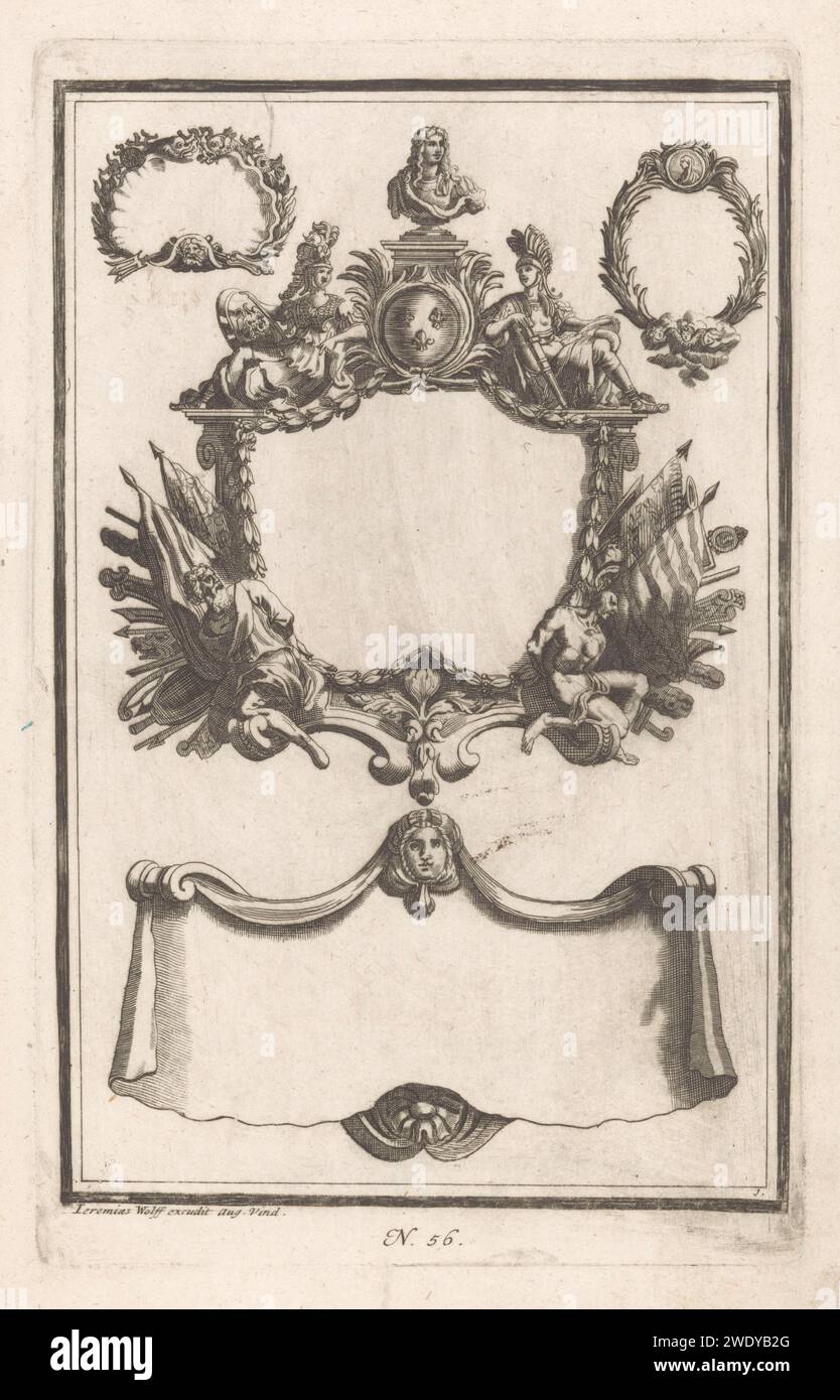 Frames and cartouche with flags, Johann Christoph Hafner (Possible ...