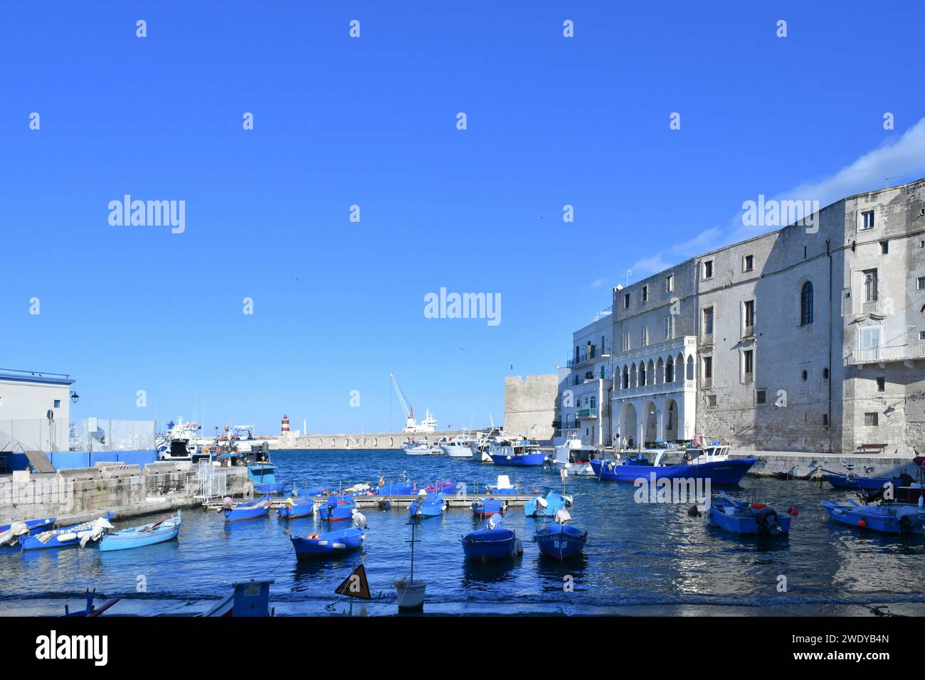 Boats in the ancient port of Monopoli, a town in the province of Bari ...
