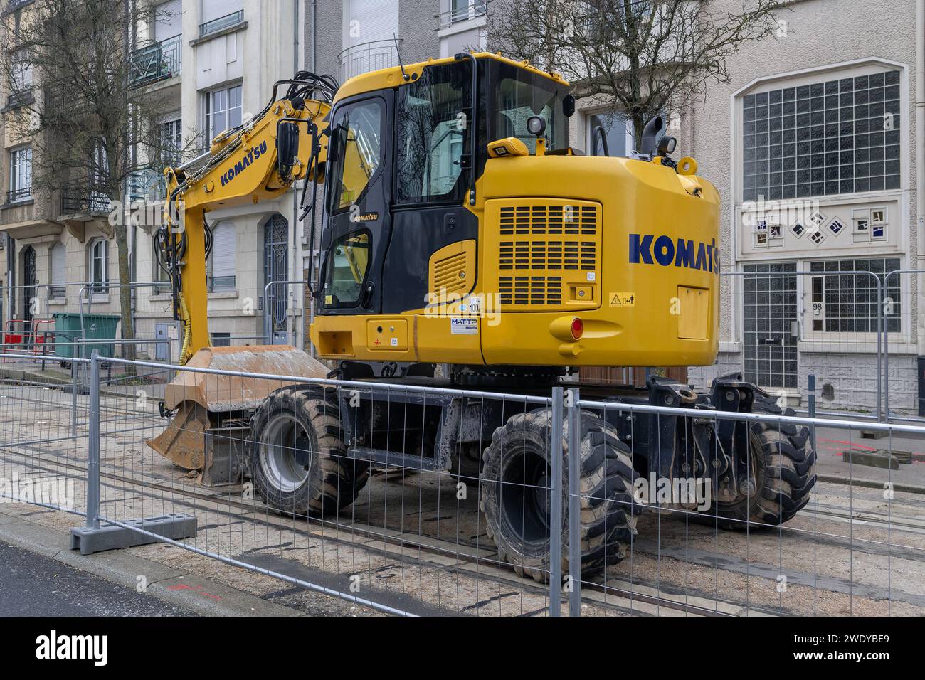 Nancy, France - Yellow wheeled excavator Komatsu PW118MR-11 on ...