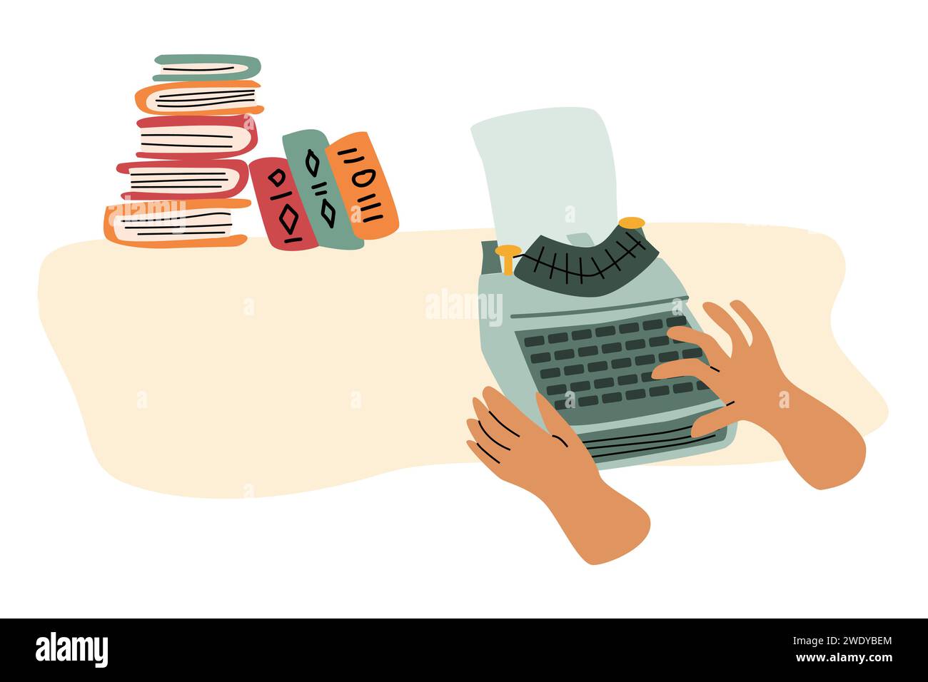 human hand writing on typewrite and books background. Vector ...