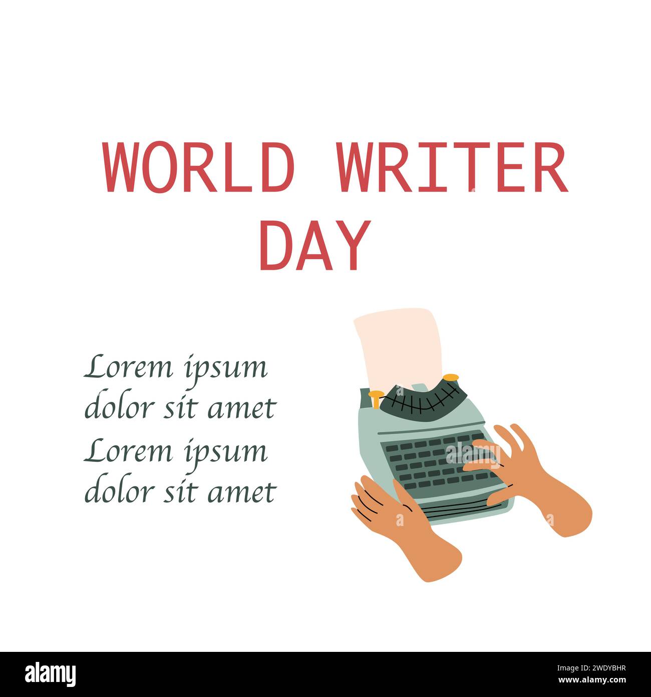 human hand writing on typewrite, writer day banner with copy space ...