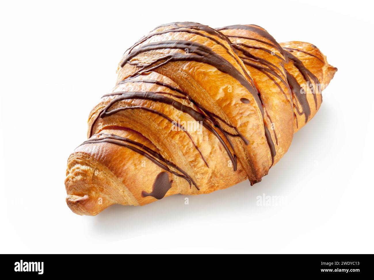 A golden brown croissant with a generous layer of chocolate filling ...