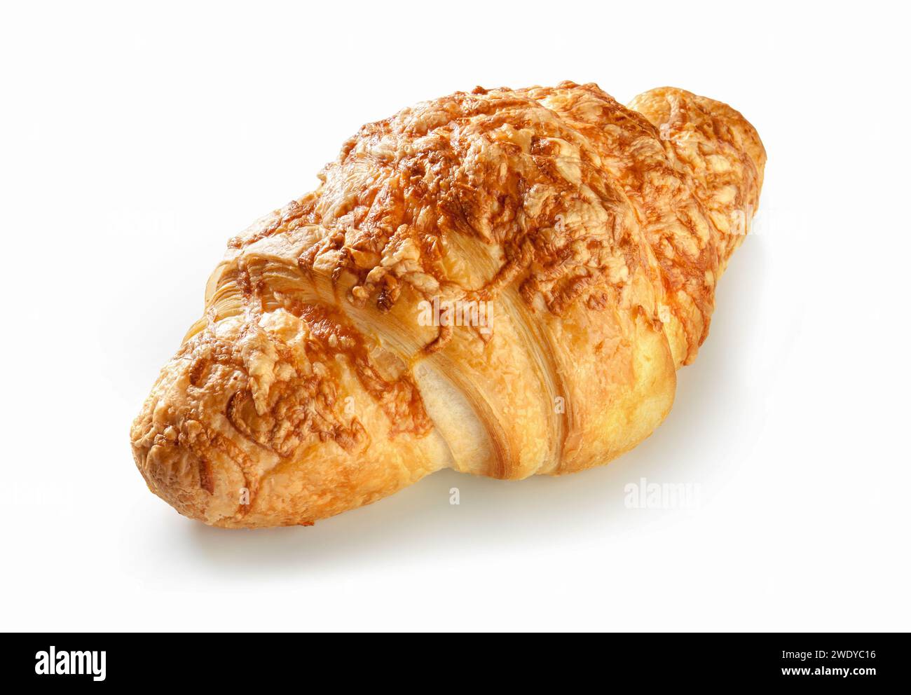A golden brown croissant on white with a generous layer of melted ...