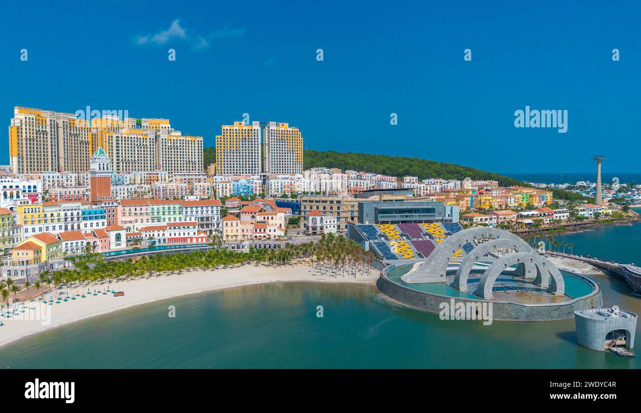 Aerial view of Sunset ghost town in Phu Quoc island, Vietnam. Fast ...
