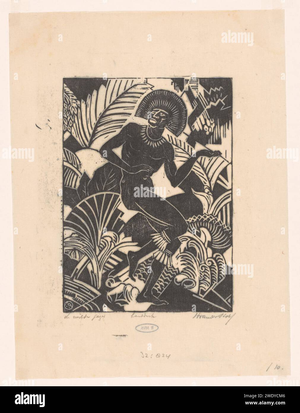 Jager, Henri van der Stok, 1880 - 1932 print A black man with crown on ...