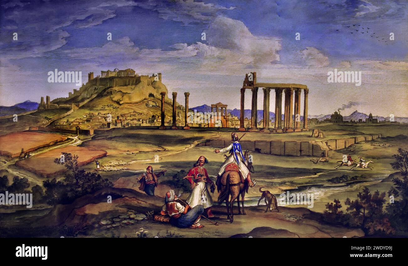 View of Athens with the Acropolis and the Odeon of Herodes Atticus. by ...