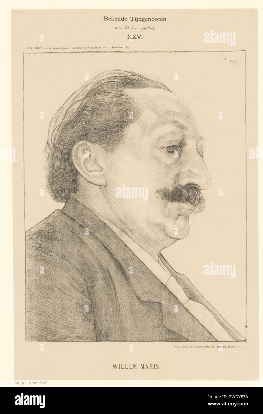 Portrait of Willem Maris, Jan Veth, 1893 print Amsterdam paper ...