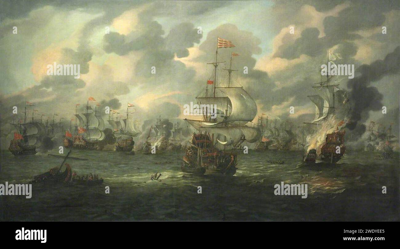Adriaen van Diest (c.1656-1704) - The Four Days' Battle, the Burning of ...