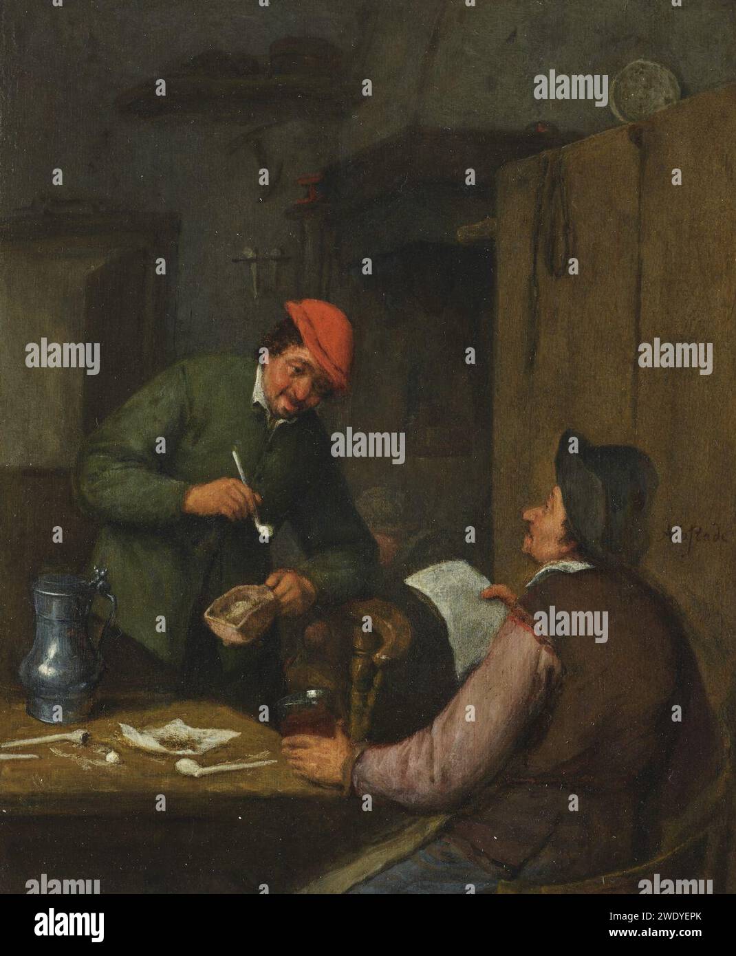 Adriaen van ostade two peasants smoking drinking and reading at an ...