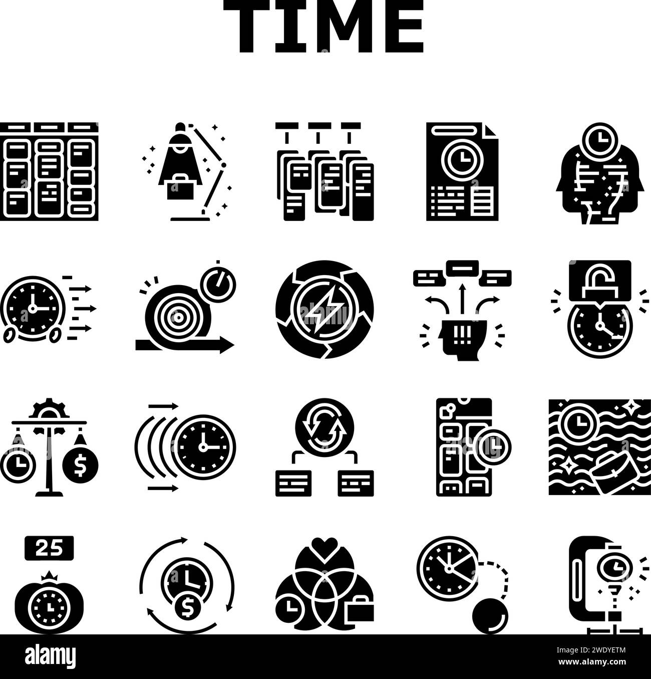time management clock work icons set vector Stock Vector Image & Art ...
