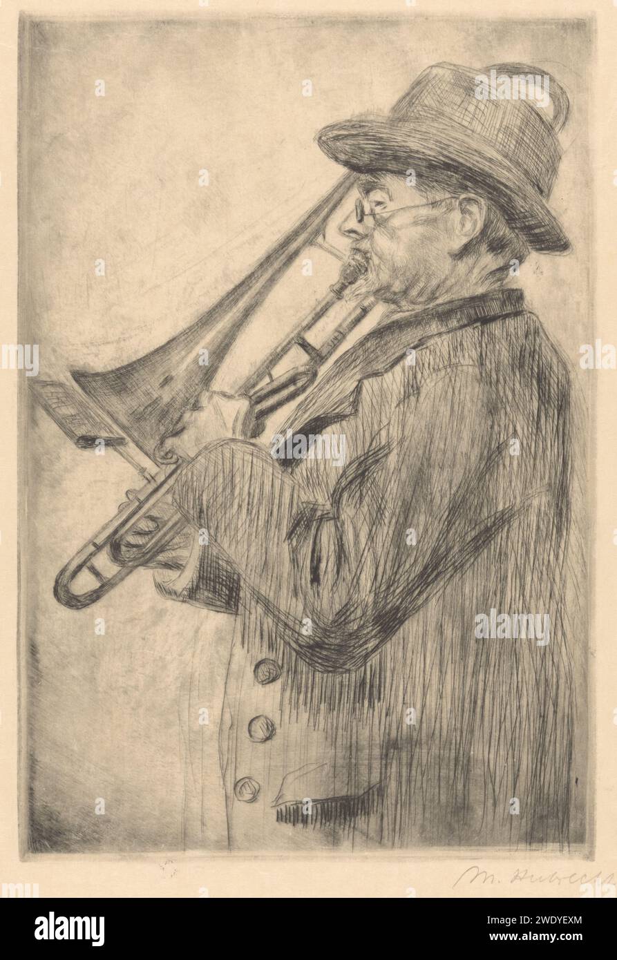 Trombonist, Maria Hubrecht, 1875 - 1950 print A man with a hat and ...