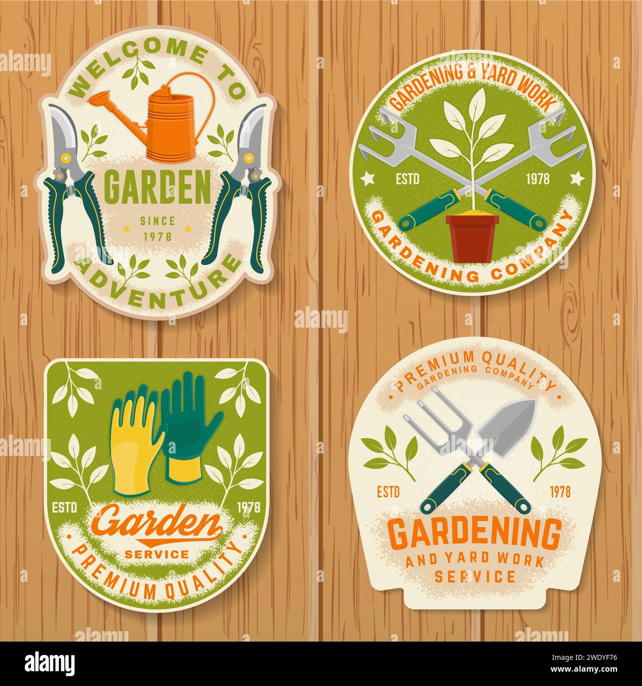 Set of gardening and yard work services emblem, label, patch, sticker ...