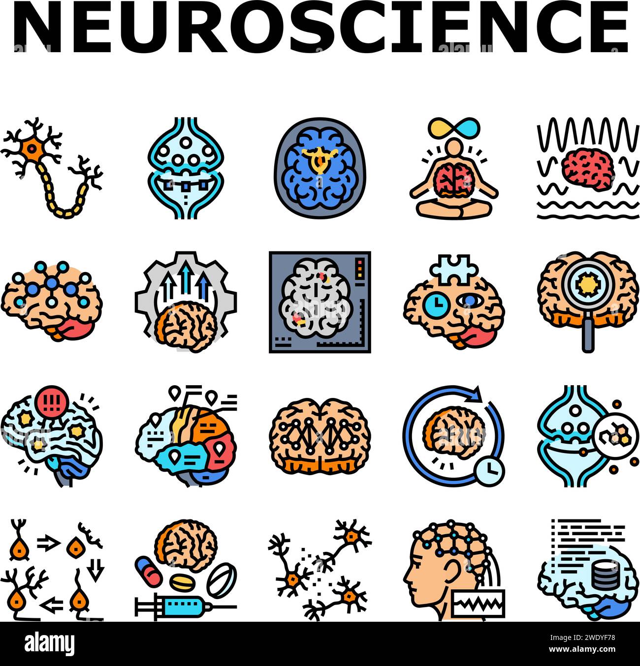 neuroscience brain neurology icons set vector Stock Vector Image & Art ...