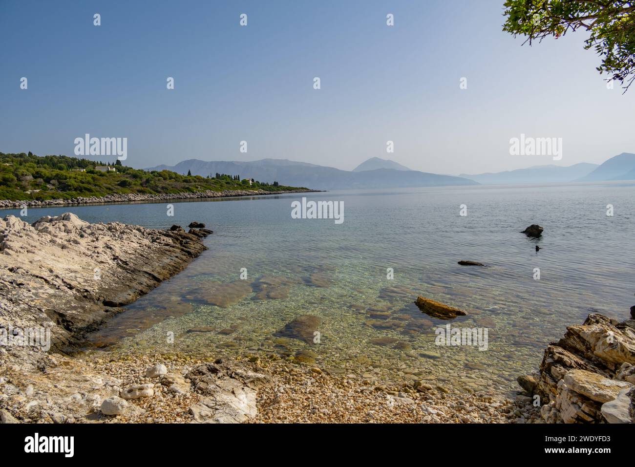 Looking towards the greek mainland from a beach near Elia Beach on the ...
