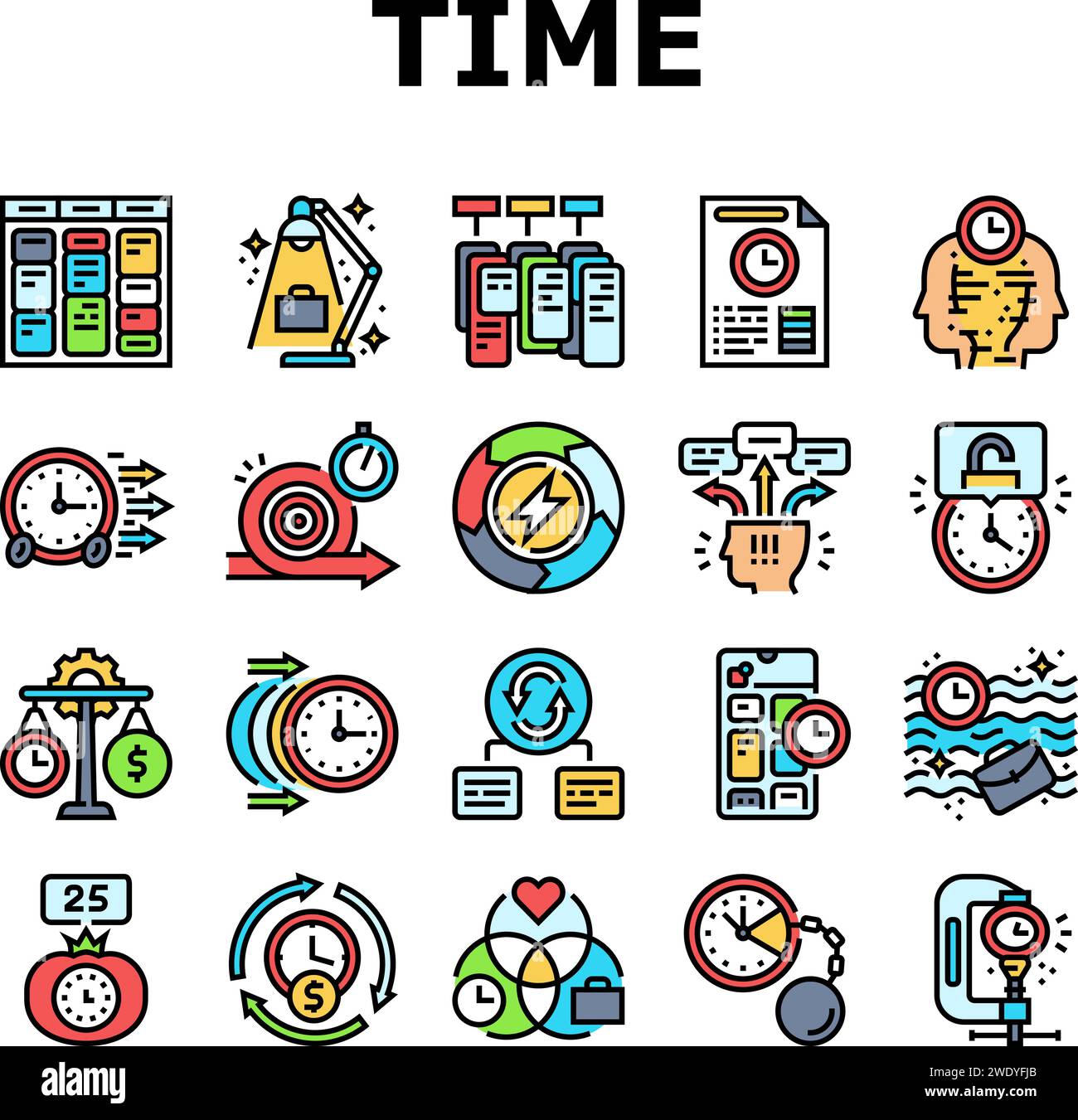 time management clock work icons set vector Stock Vector Image & Art - Alamy