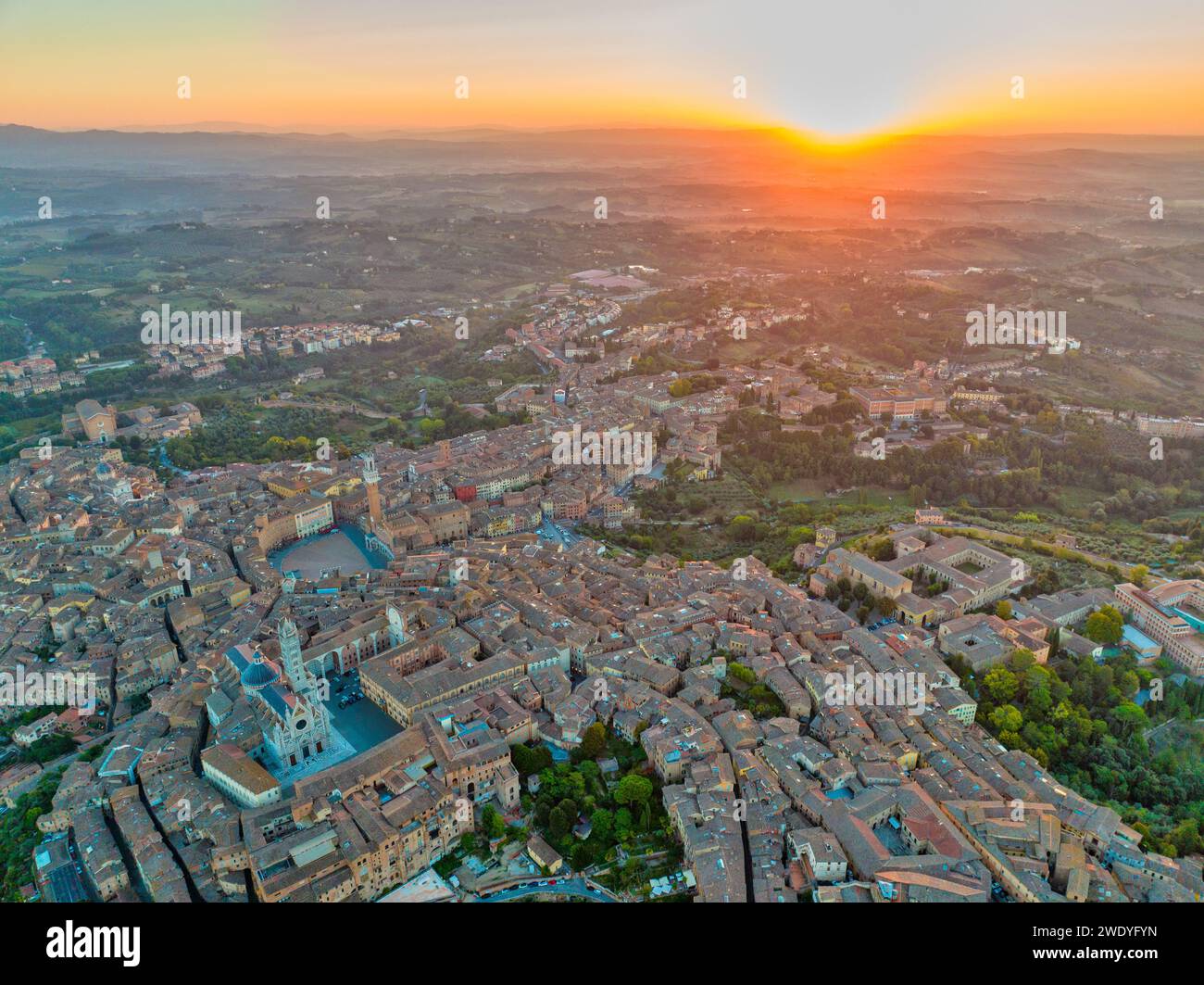 Aerial view of Siena cityscape at the early morning, Siena, Tuscany ...