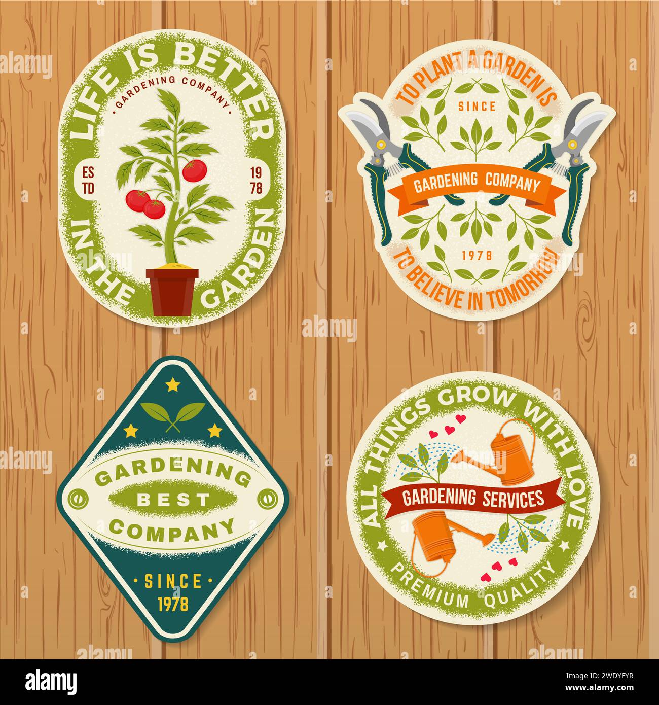 Set of gardening and yard work services emblem, label, patch, sticker ...