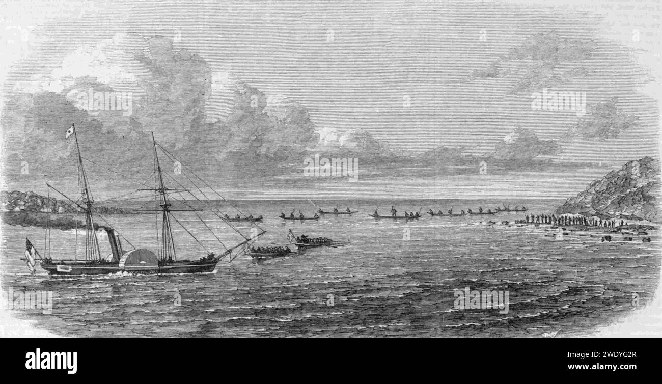 Advance of the boats of the H.C. steamer ''Pluto'' to open friendly ...