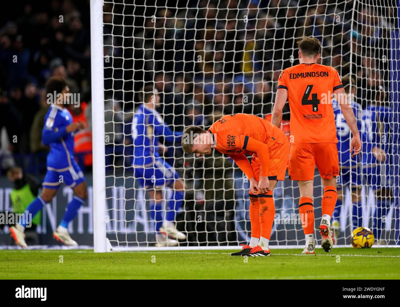 Ipswich Town's Leif Davis appears dejected after scoring an own goal ...