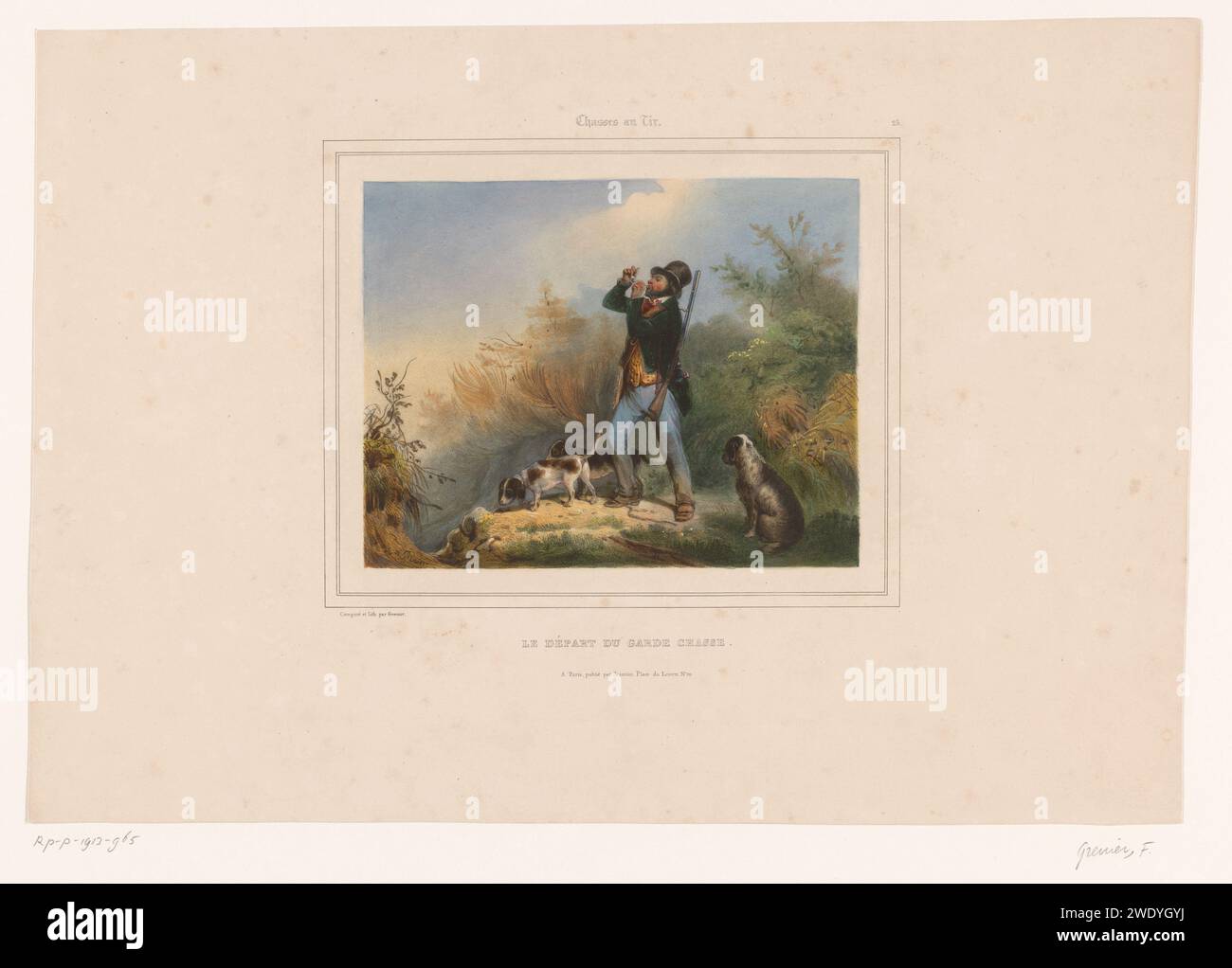 Hunting overseer with three hunting dogs, François Grenier, 1831 - 1846 ...