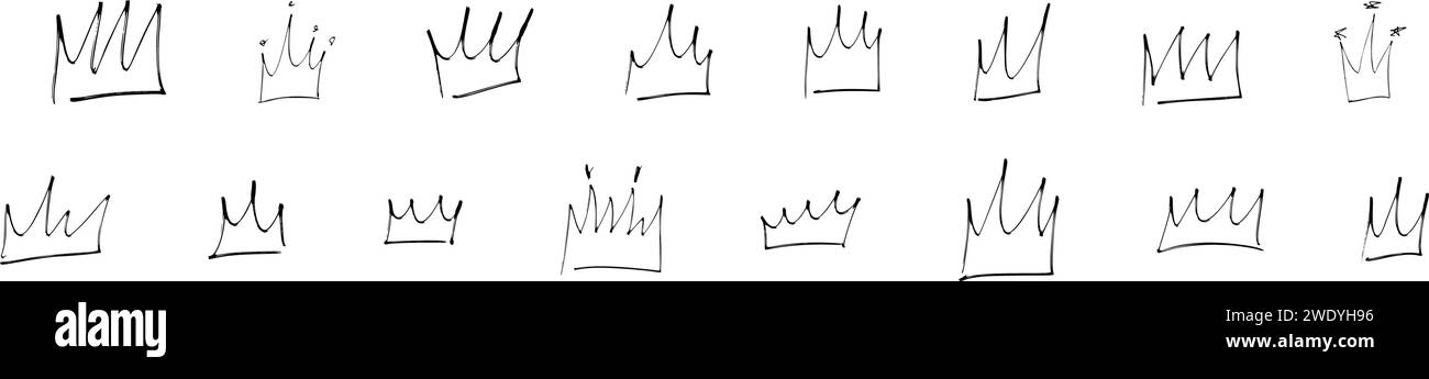 Hand drawn crown doodle, abstract sketch style with brush and crayon ...