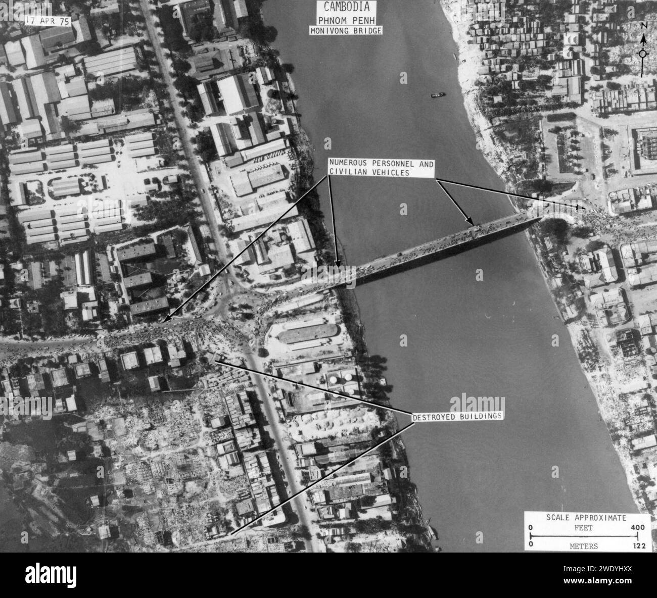 Aerial reconnaissance view of the Monivong Bridge, Phnom Penh 17 April ...