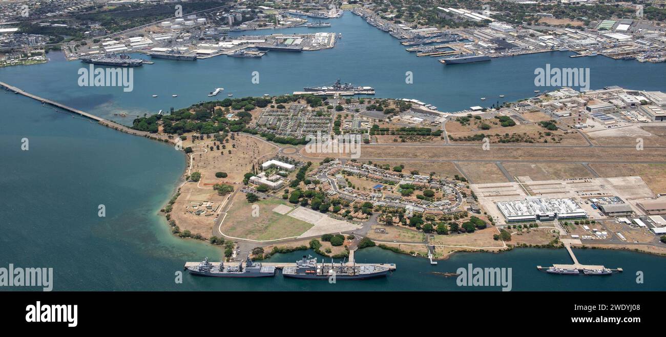 Aerial view of Ford Island and Pearl Harbor, Hawaii (USA), 2 June 2022 ...