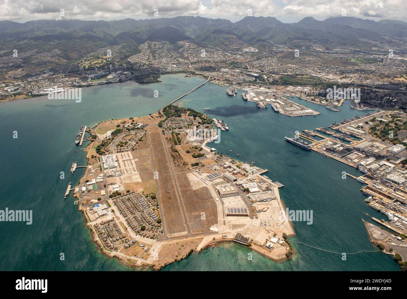 Aerial view of Ford Island and Pearl Harbor, Hawaii (USA), on 2 June ...